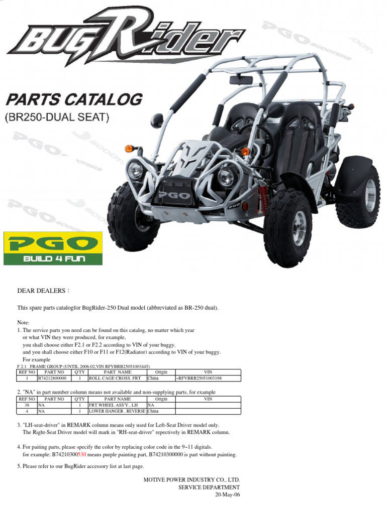 PGO BugRider 250 Parts Catalog | PDF | Valve | Engines