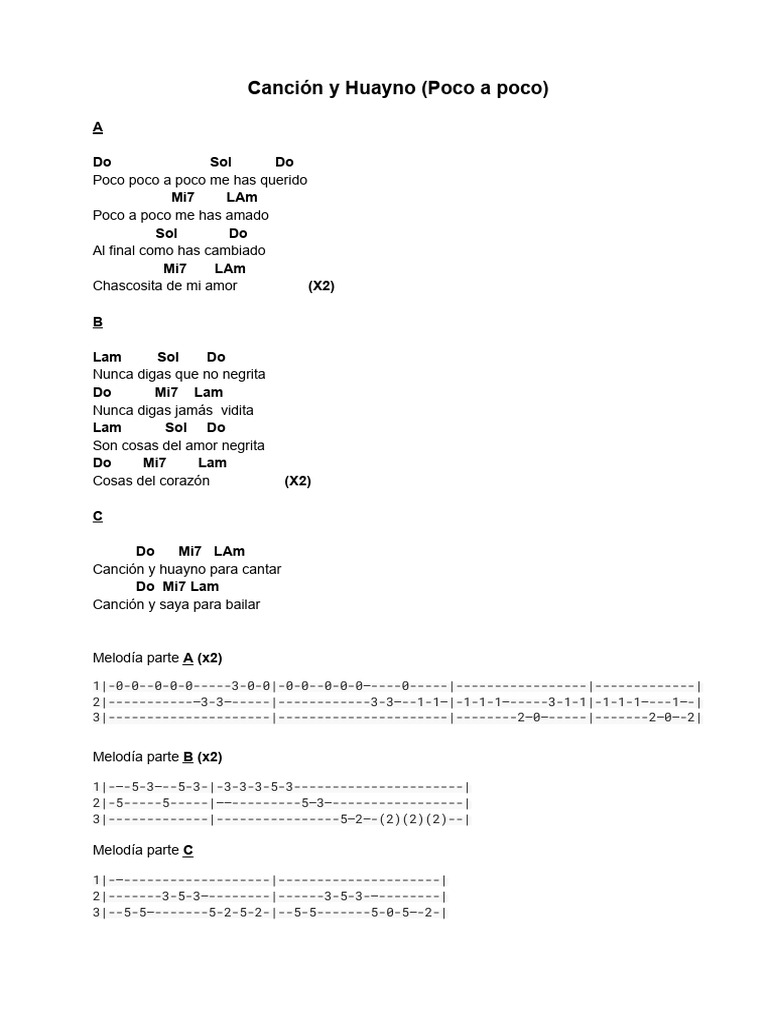 Canción y Huayno (Poco A Poco) | PDF | Métodos y materiales de enseñanza