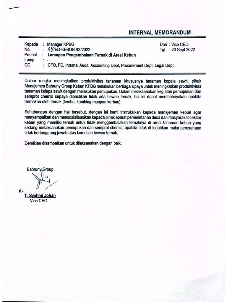 Himbauan Larangan Pengembalaan Ternak Di Areal Kebun | PDF