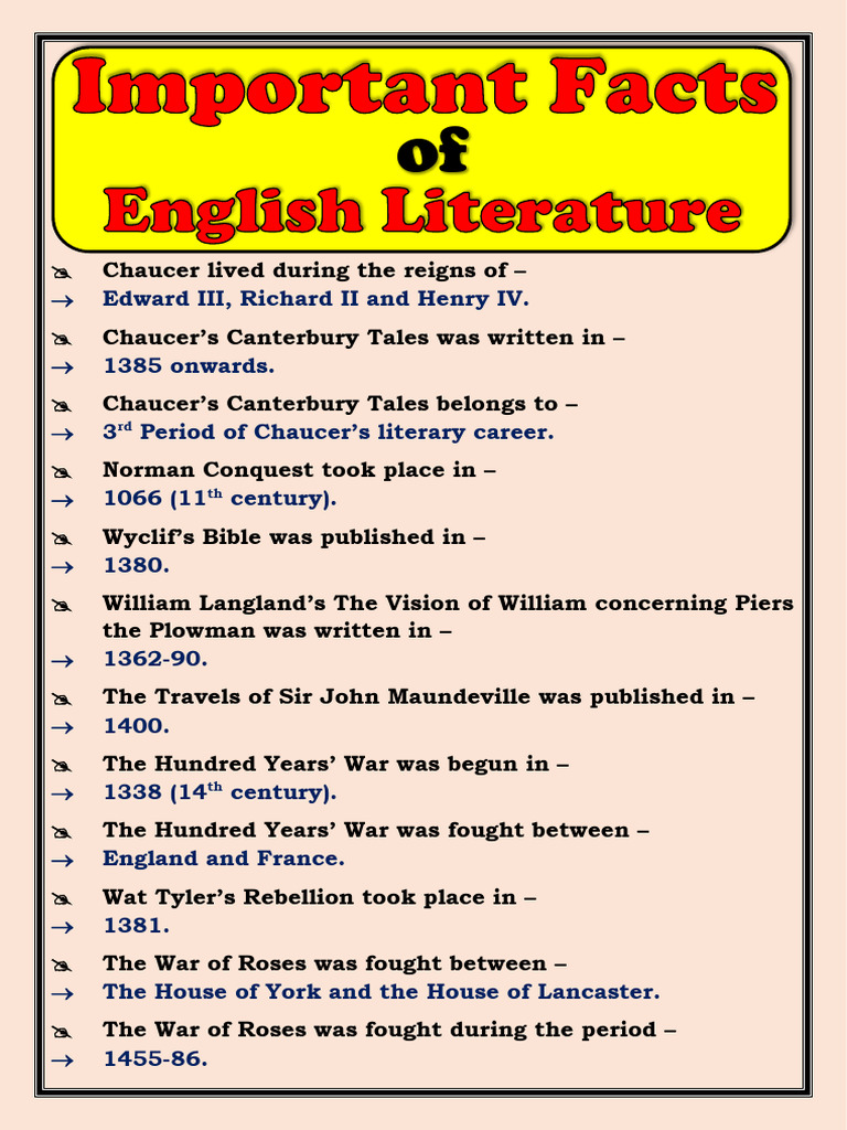 Important Facts of English Literature | Download Free PDF | Geoffrey ...