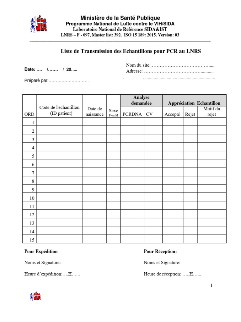 J5 Fiche de Transmission Des Echantillons CV Et EID Corrigé | PDF