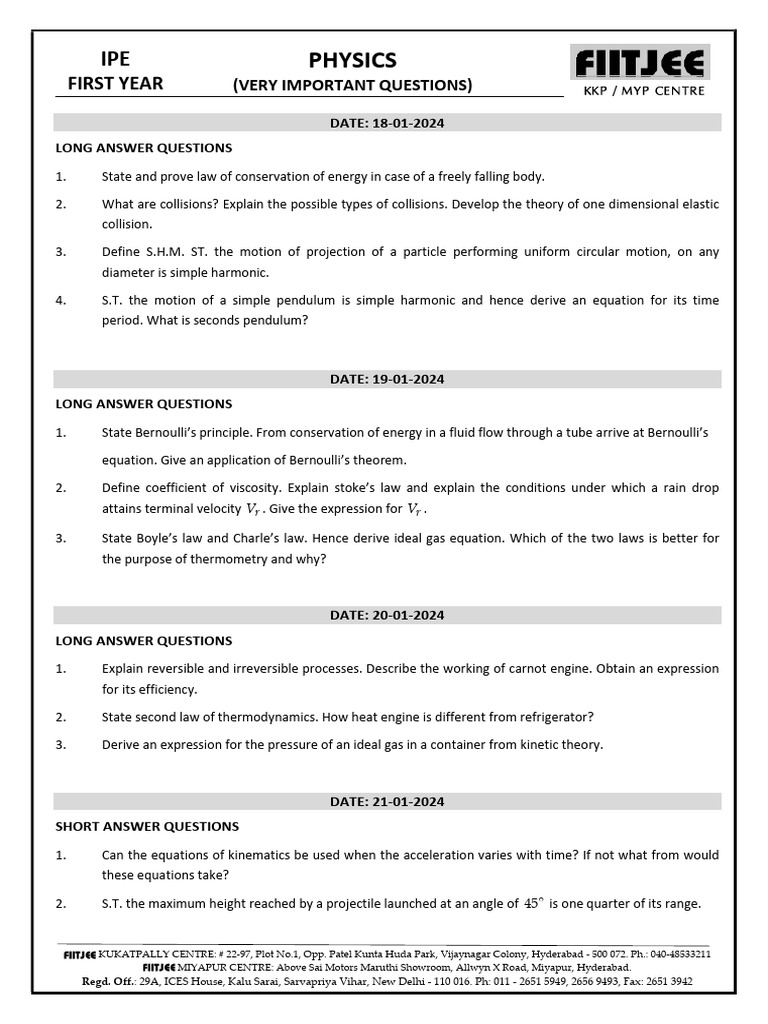 Physics Exam Prep for IPE Students | PDF | Rotation Around A Fixed Axis | Velocity