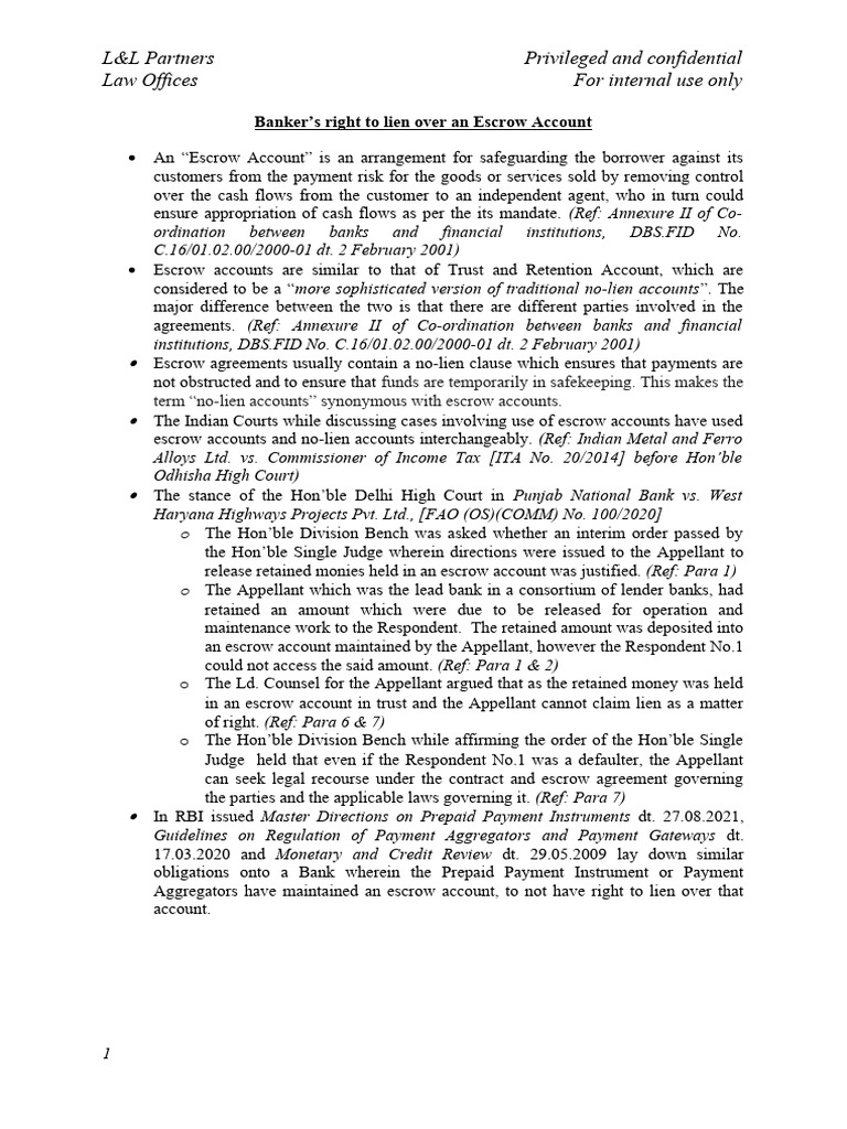 Note On Escrow Lien | PDF | Banks | Personal Finance