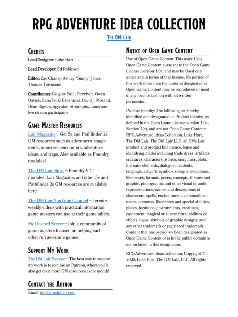 RPG Adventure Ideas for DMs | PDF | Law | General Fiction