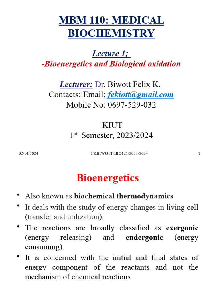 Lecture 1 - MBM 110 | PDF | Diet & Nutrition | Chemistry