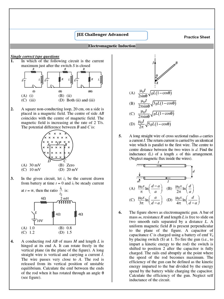 Electromagnetic Induction _ Practice Sheet | PDF | Inductance | Inductor