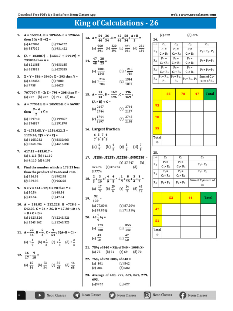 King of Calculation Practice PDF | PDF