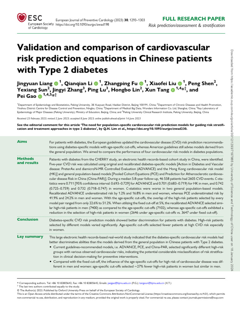 Validation And Comparison Of Cardiovascular Risk Prediction Equations