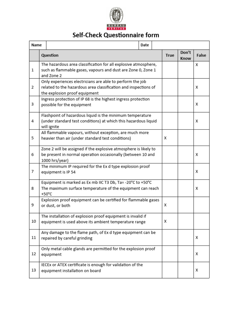 Self-Check Questionare Form | PDF