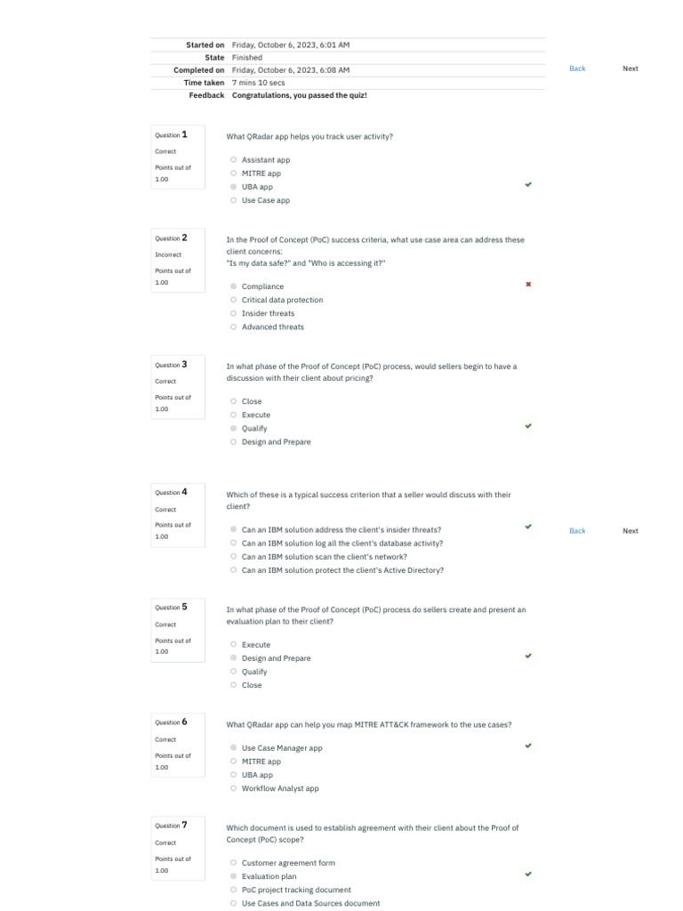 QRadar SEIM - PoX Best Practices for Technical Sales Quiz Attempt review | PDF | Computer ...