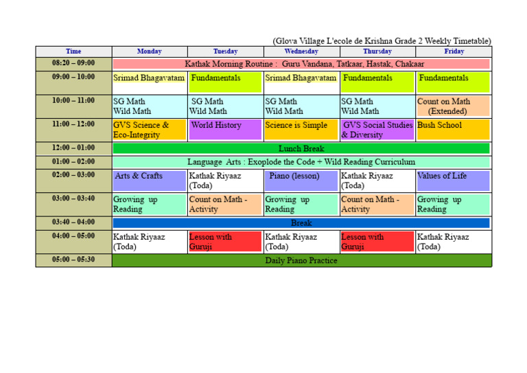 Second Grade Time Table | PDF