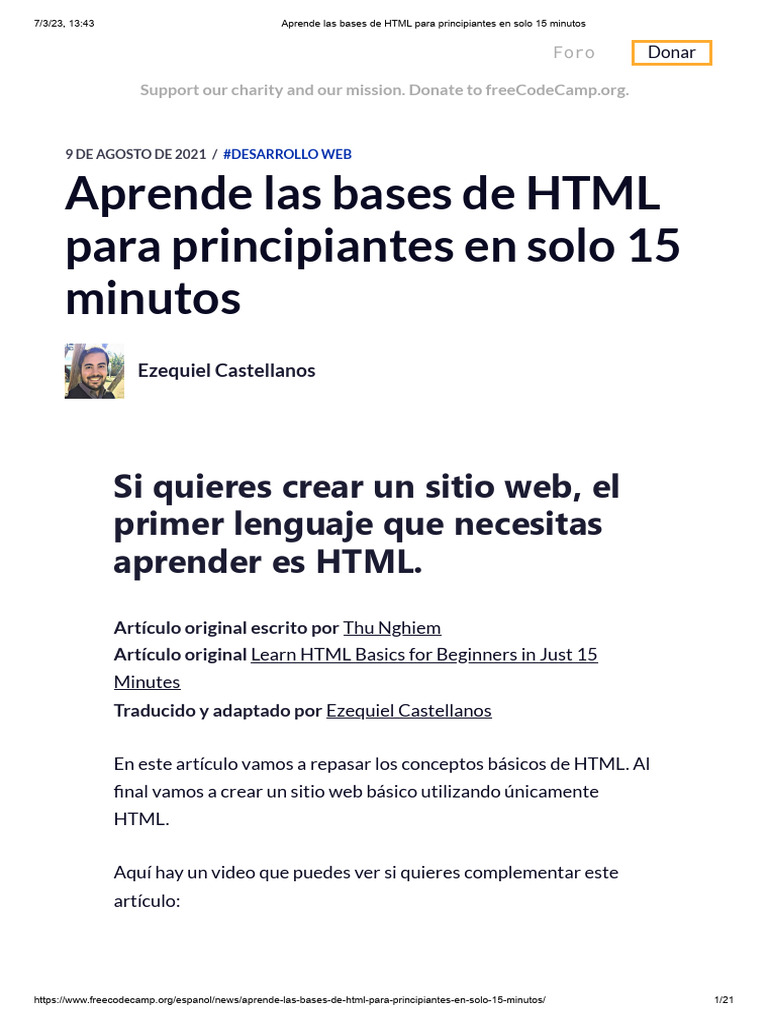 Aprende Las Bases de HTML para Principiantes en Solo 15 Minutos | PDF ...