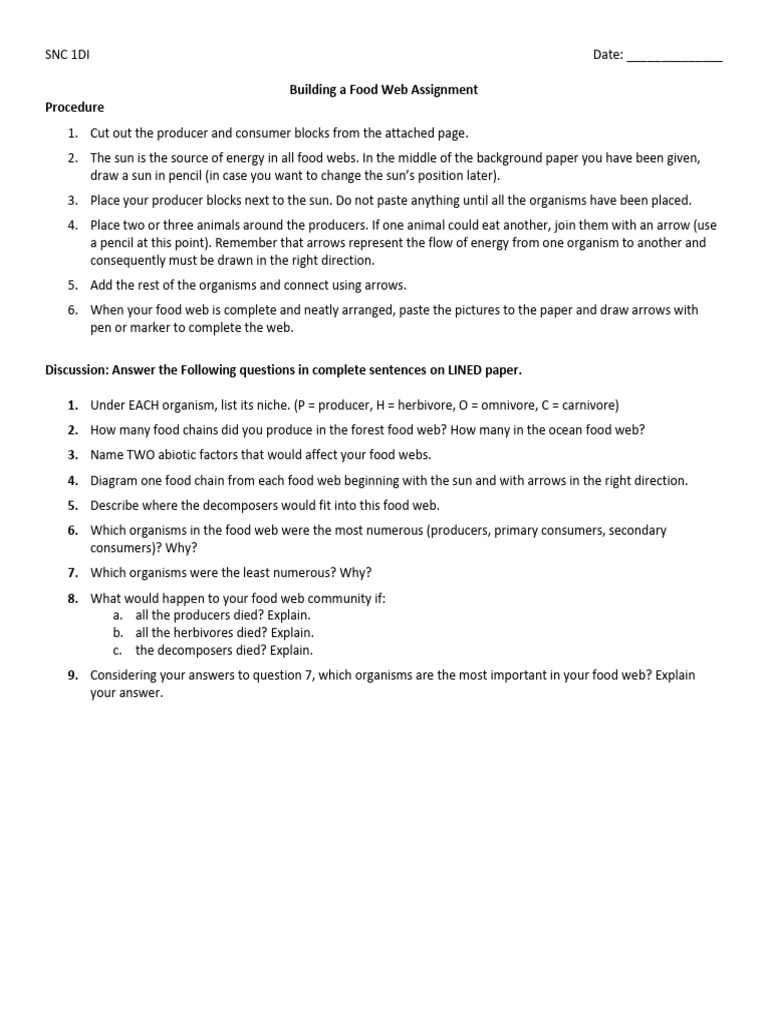 Building A Food Web Assignment | PDF | Food Web | Plants
