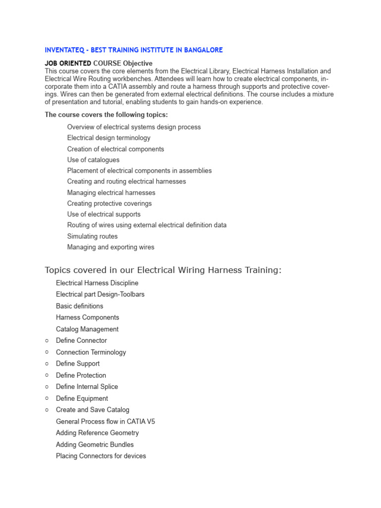 Electrical Wiring Harness Course Content | PDF | Technology & Engineering