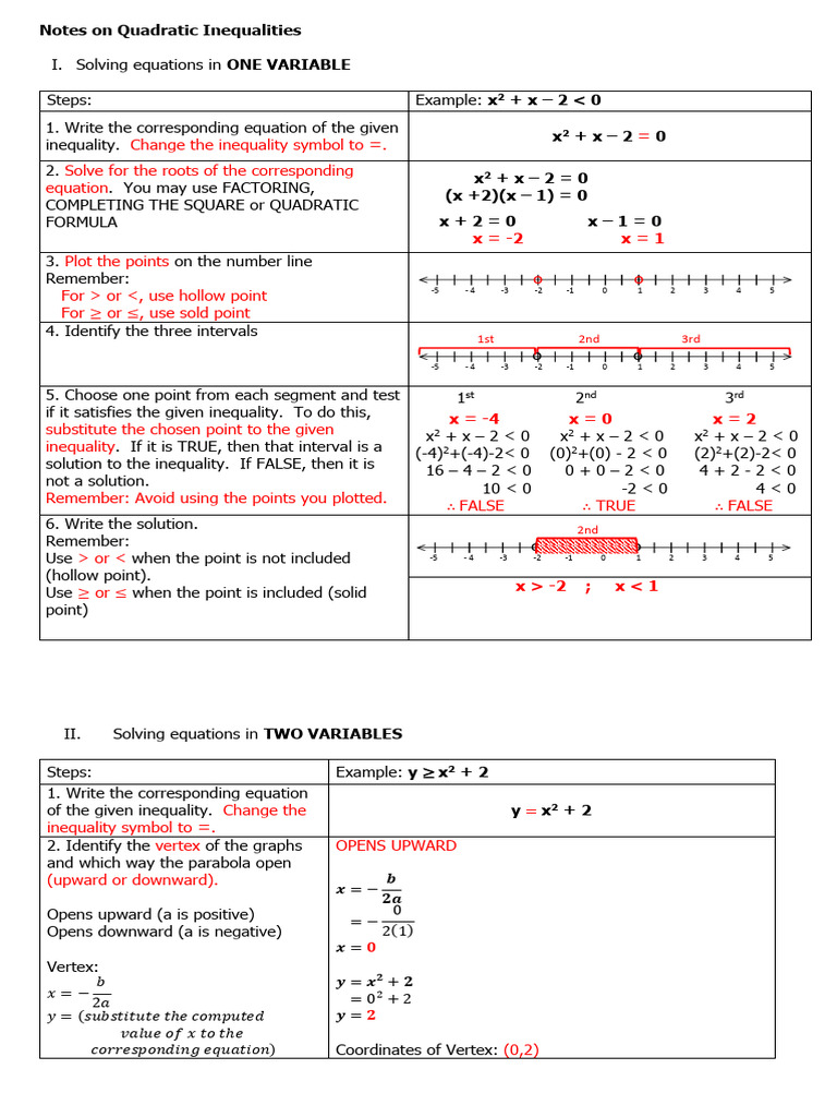 Notes On Quadratic Inequalities | PDF | Quadratic Equation | Mathematics