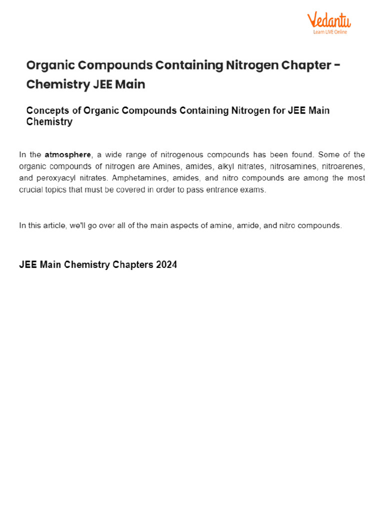 Organic Compounds Containing Nitrogen Chapter - Chemistry JEE Main | PDF