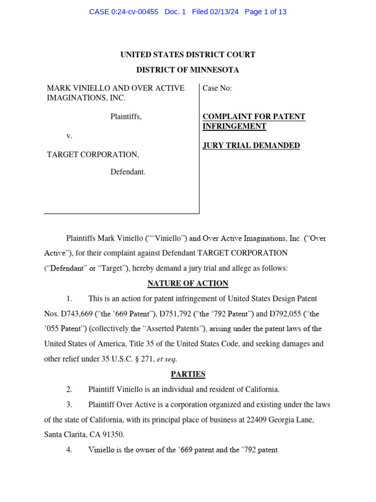 Target Patent Infringement Complaint | PDF | Patent Infringement | Patent