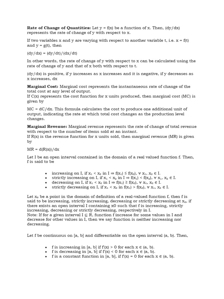 Chapter 6 Mathematics - Class 12 - Formula - Sheet | Download Free PDF ...