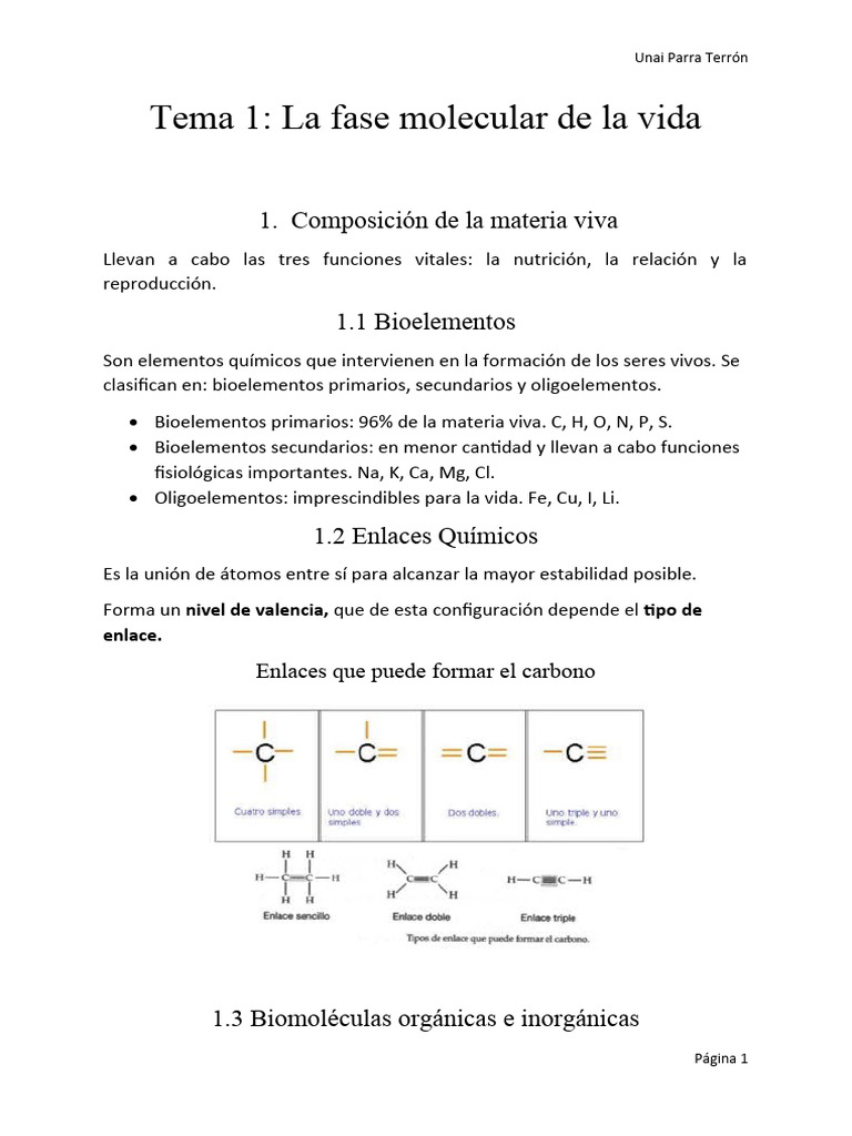 Tema 1 La Fase Molecular de La Vida | PDF