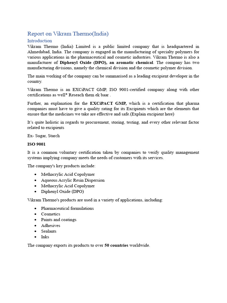 Report On Vikram Thermo | PDF