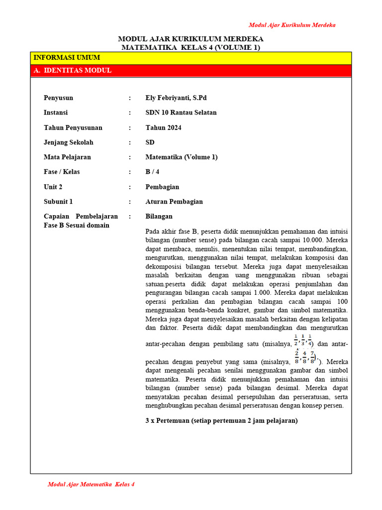 Modul Ajar MTK Unit 2 | PDF