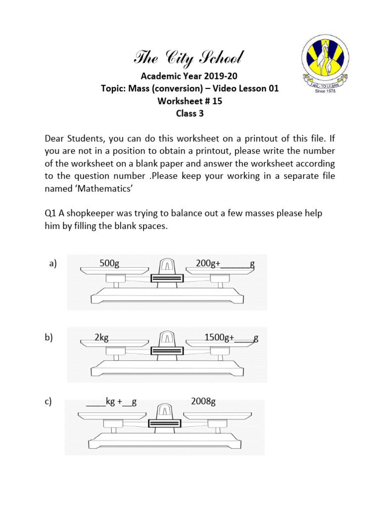 Class 3 Worksheet 15 | PDF
