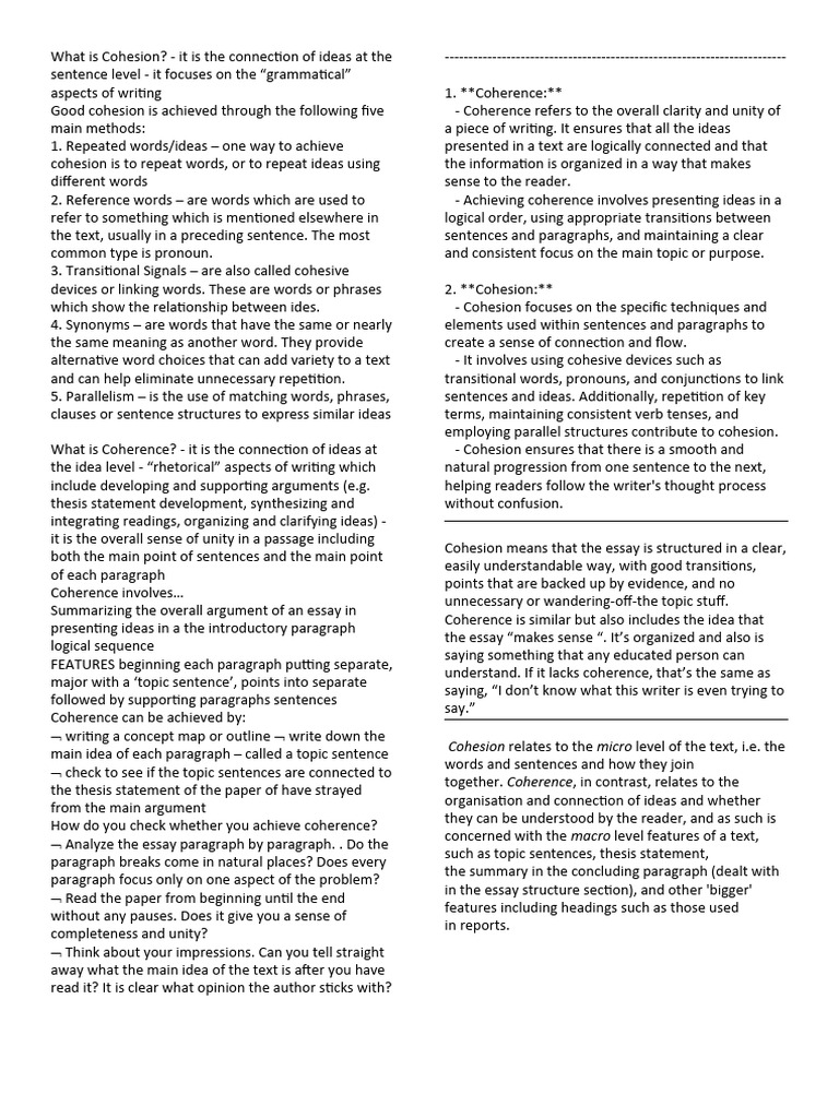 Cohesion and Coherence | PDF | Word | Essays