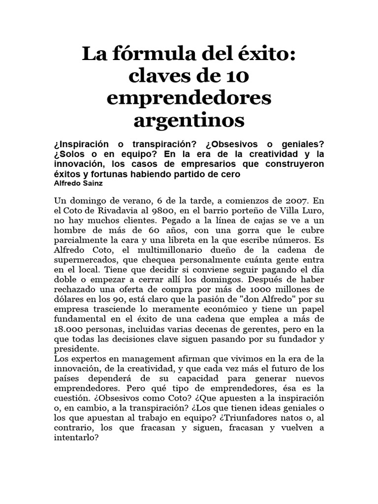 Articulo La Formula Del Exito para Trabajar | PDF | Iniciativa empresarial