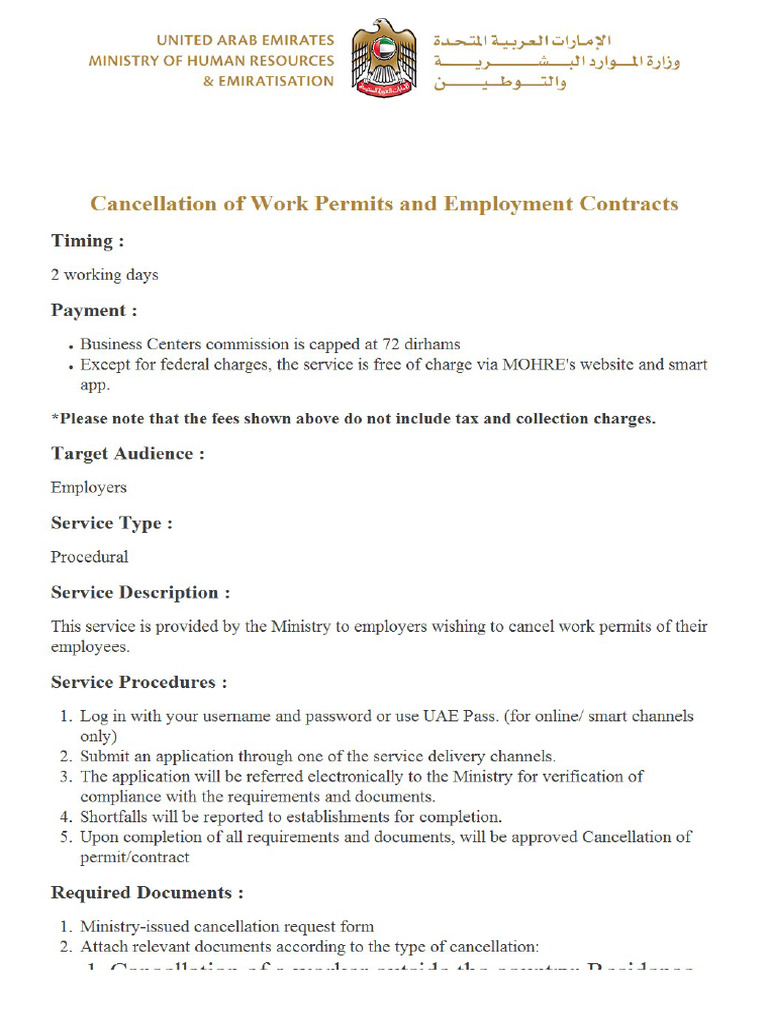 Cancellation of Work Permits and Employment Contracts | PDF