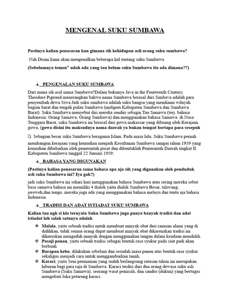 Mengenal Suku Sumbawa | PDF
