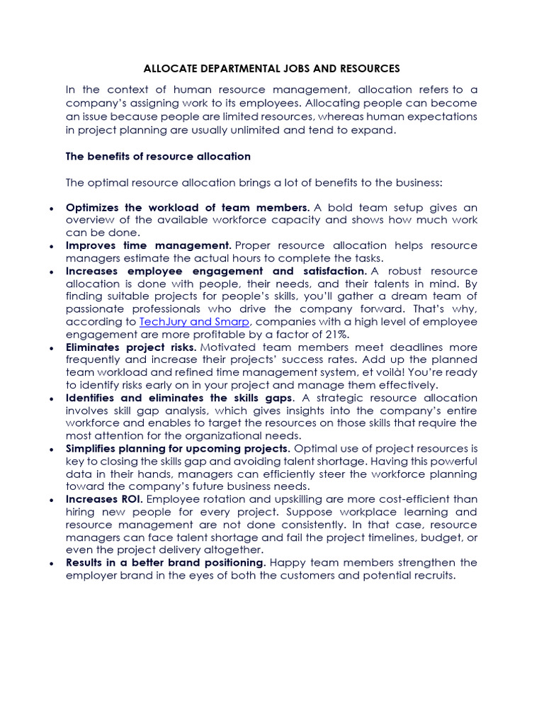 Allocate Departmental Jobs and Resources | PDF | Employment | Human ...