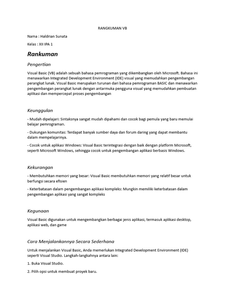 Saya Sedang Berbagi 'Haldrian Sunata Rangkuman VB' Dengan Anda | PDF