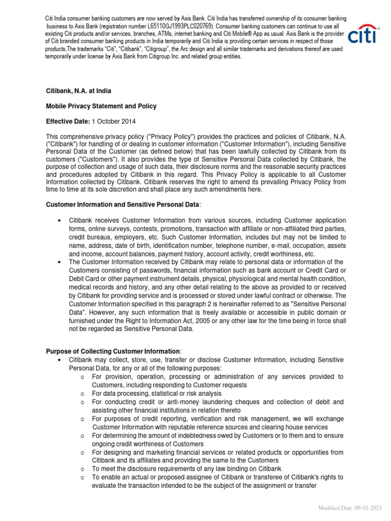 Citimobile Privacy Statement | PDF