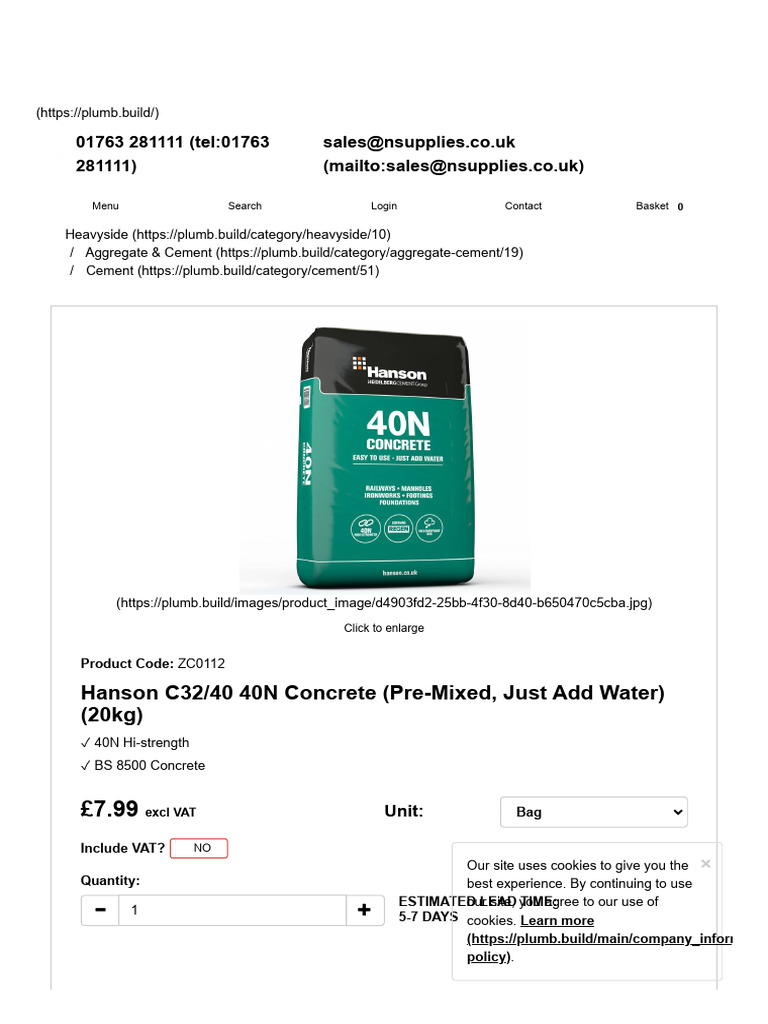 Hanson C32 - 40 40N Concrete (Pre-Mixed, Just Add Water) (20kg ...
