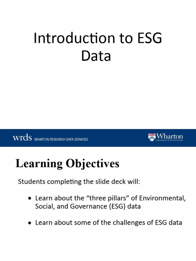 Introduction To Wrds Overview of Esg Data at Wrds Into To Esg Data ... Introduction To Wrds Overview of Esg Data at Wrds Into To Esg Data ...