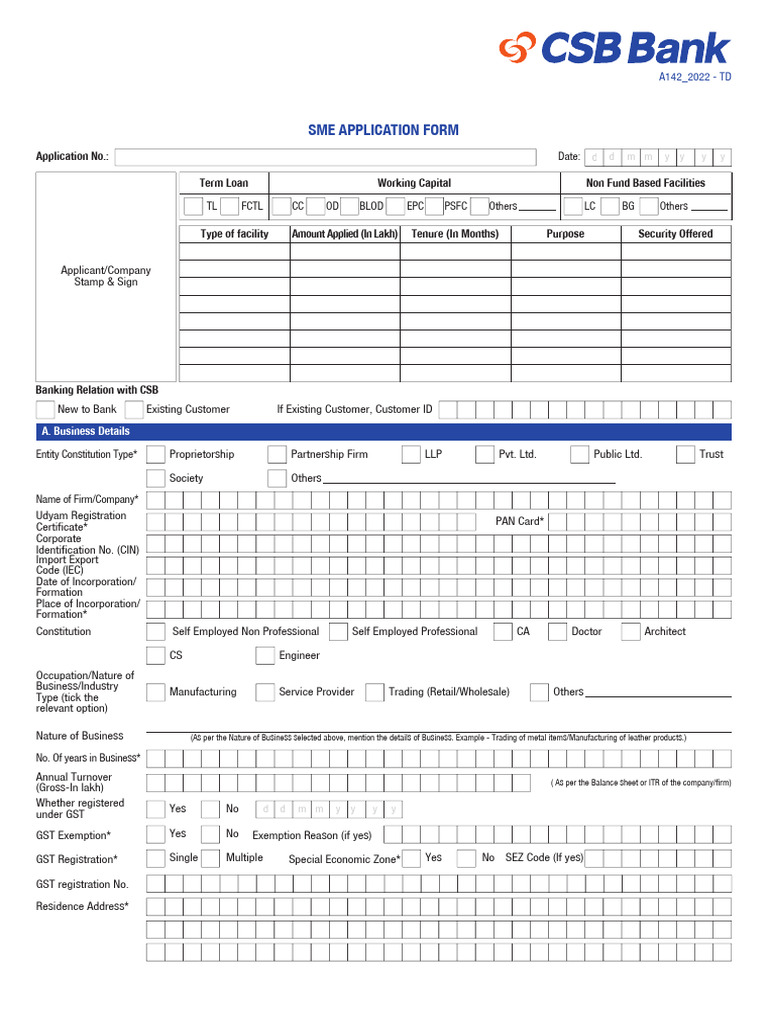 Csb - Sme - Application From - Final Version | PDF | Banks | Loans
