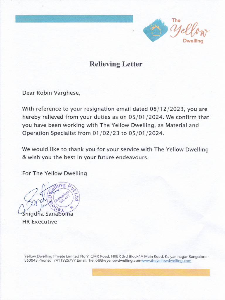 Robin Relieving Letter | PDF