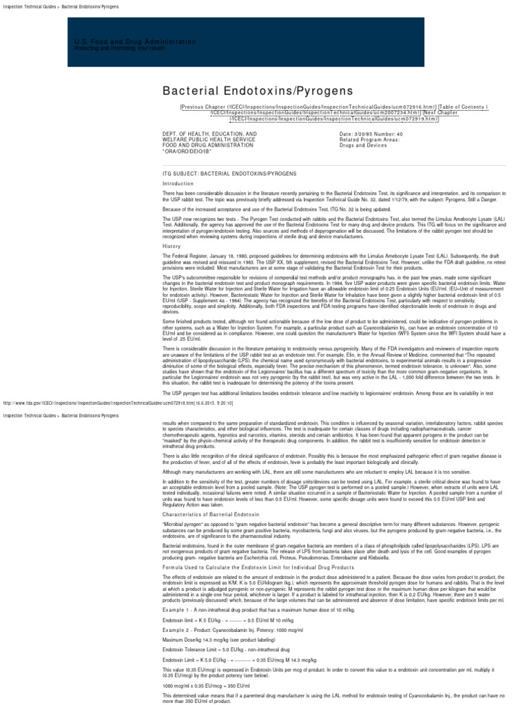 Inspection Technical Guides - Bacterial Endotoxins - Pyrogens | PDF ...