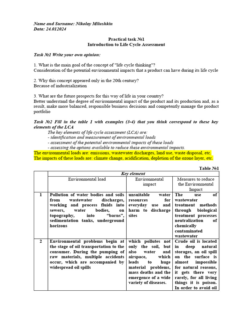 Workshop 1 Today | PDF | Life Cycle Assessment | Water
