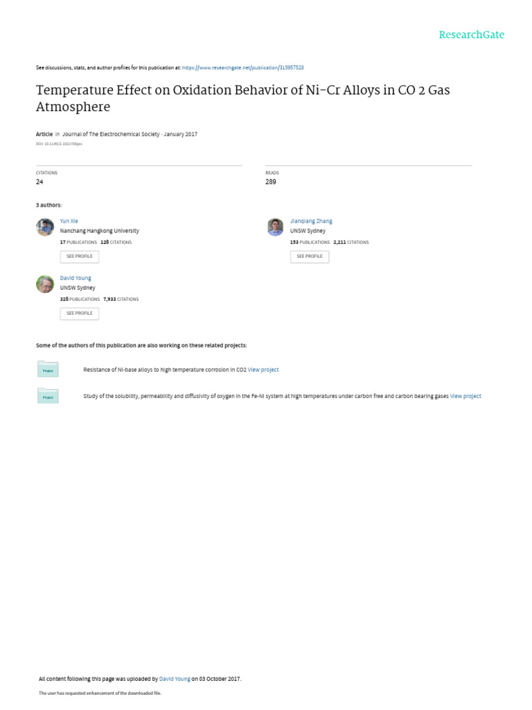 Temperature Effect On Oxidation Behavior Of Ni Cr Pdf Chromium Steel