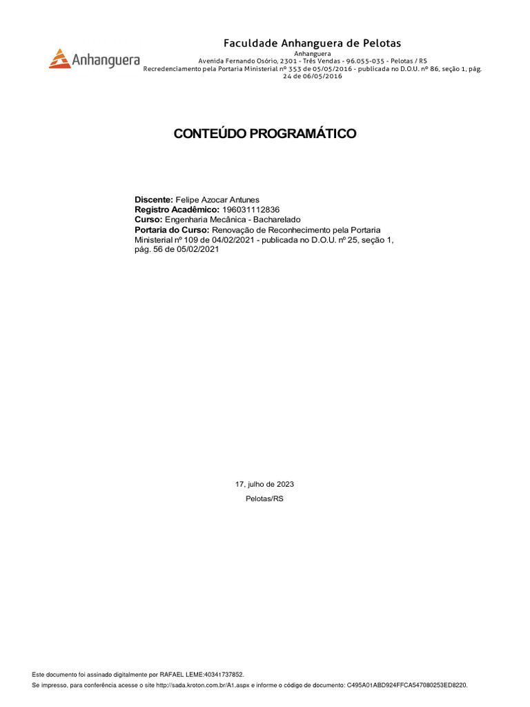 Conteúdo Programático - Felipe | PDF