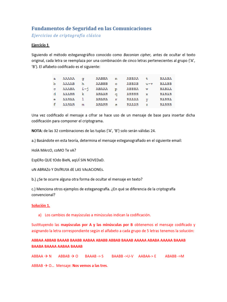 4 EjerciciosCriptografiaClasica Soluciones | PDF | Criptografía | Clave (criptografía)
