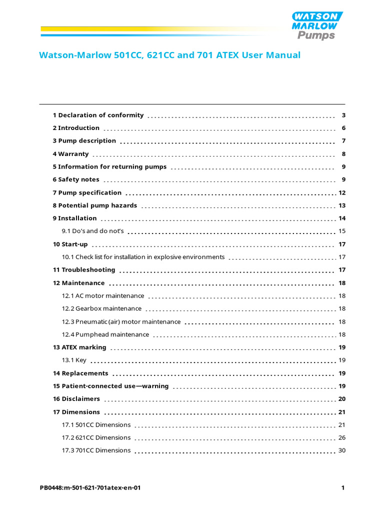 Watson Marlow 501 621 701atex Manual | PDF | Pump