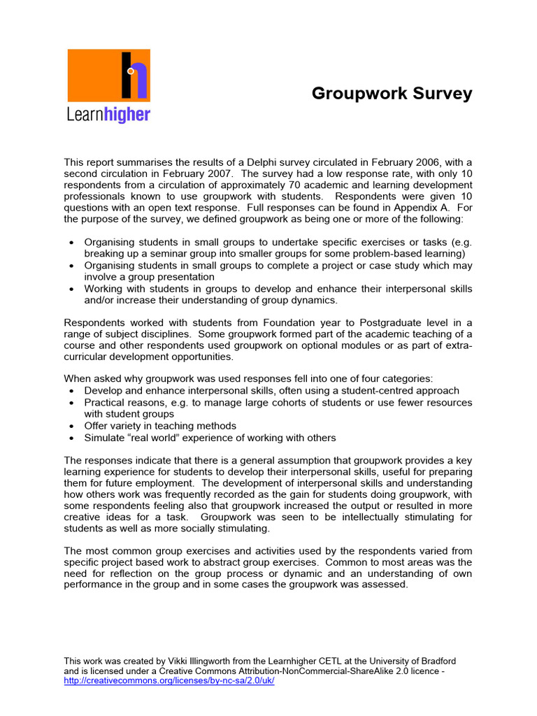 Groupwork Survey Report | PDF | Learning | Learning Styles
