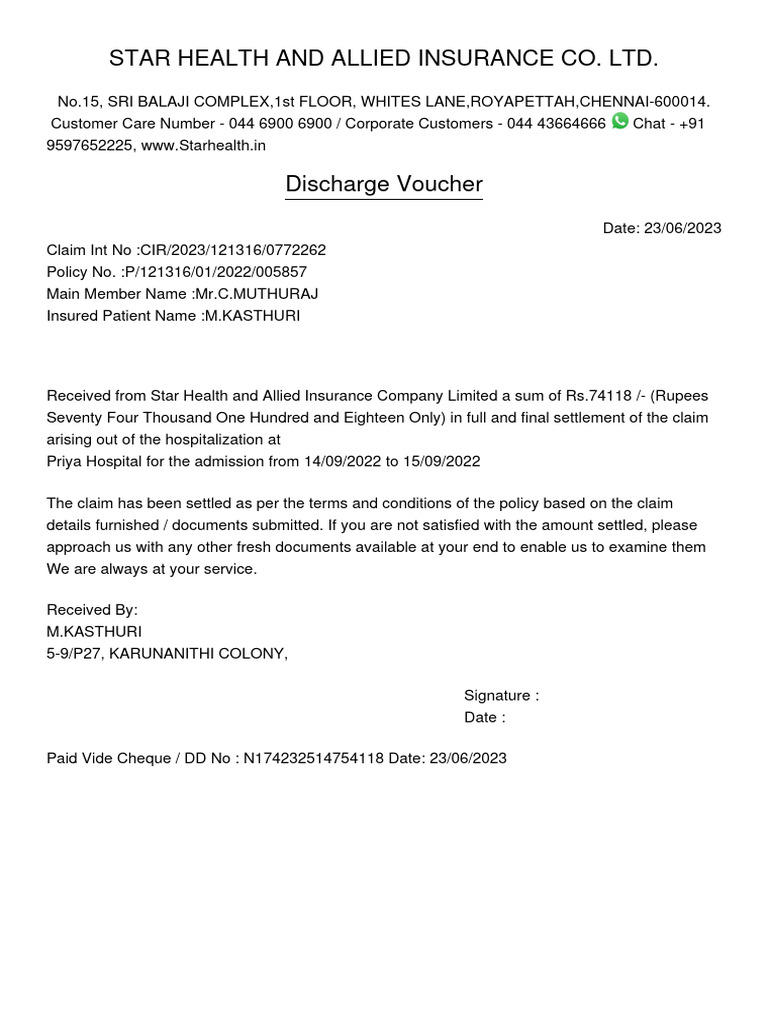 Discharge Voucher | PDF