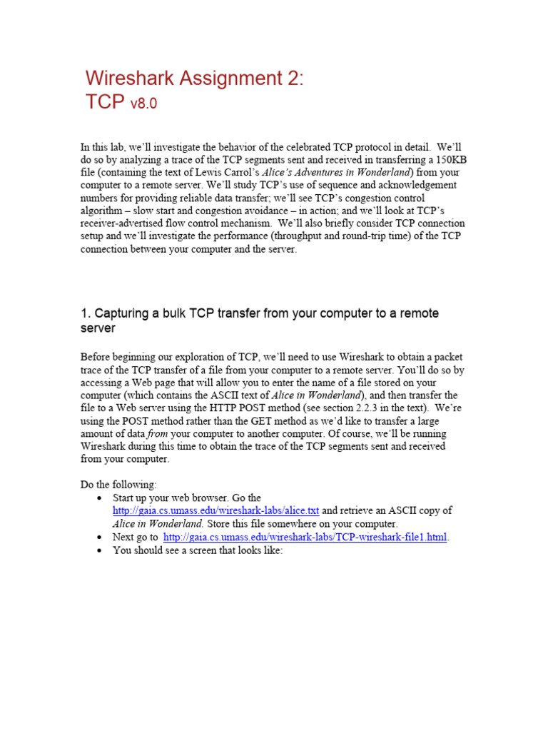 Wireshark Assignment 2 TCP | PDF | Transmission Control Protocol | Network Congestion