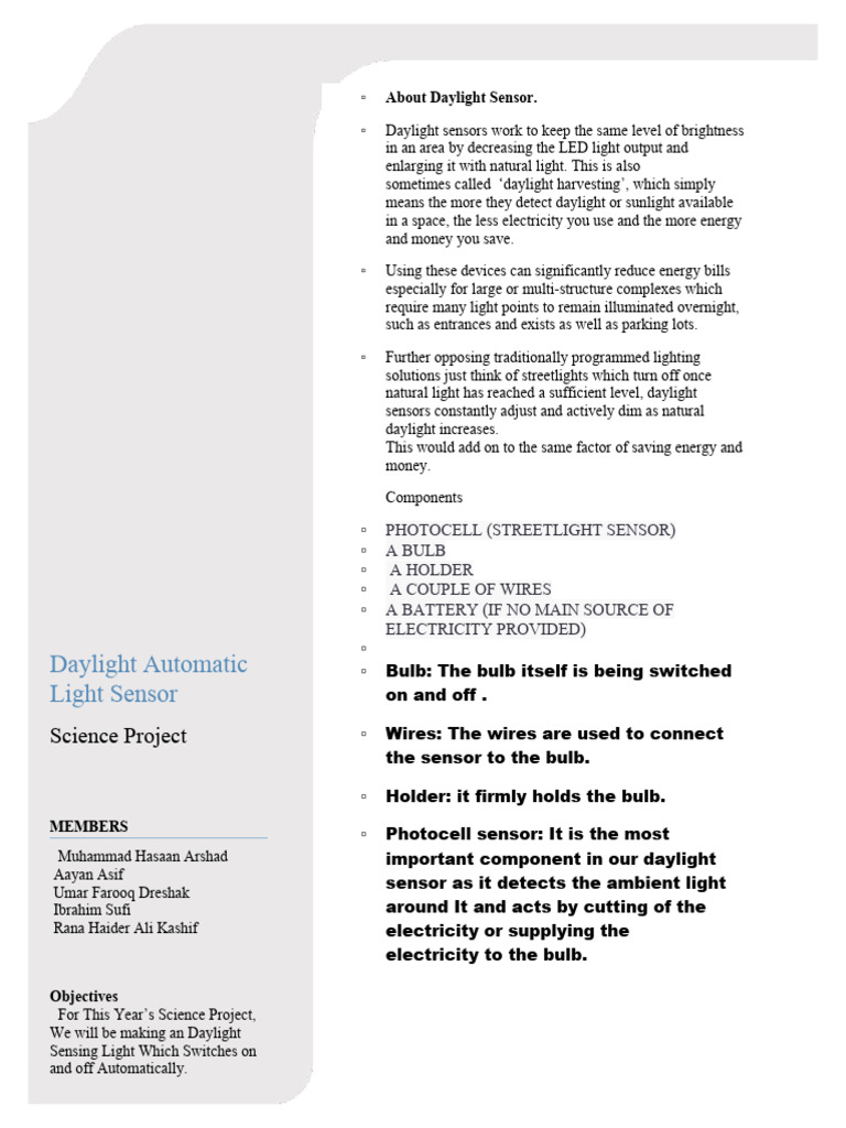 Automatic Daylight Sensor Project | PDF | Electrical Engineering | Light