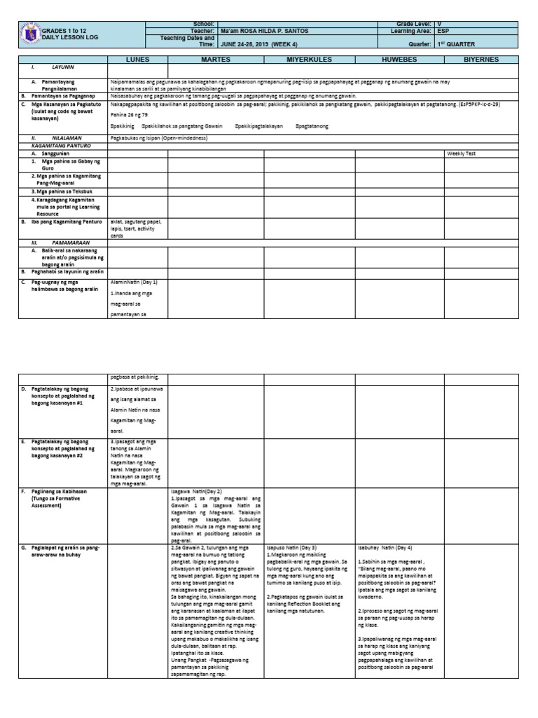 DLL - Esp 5 - Q1 - W4 | PDF