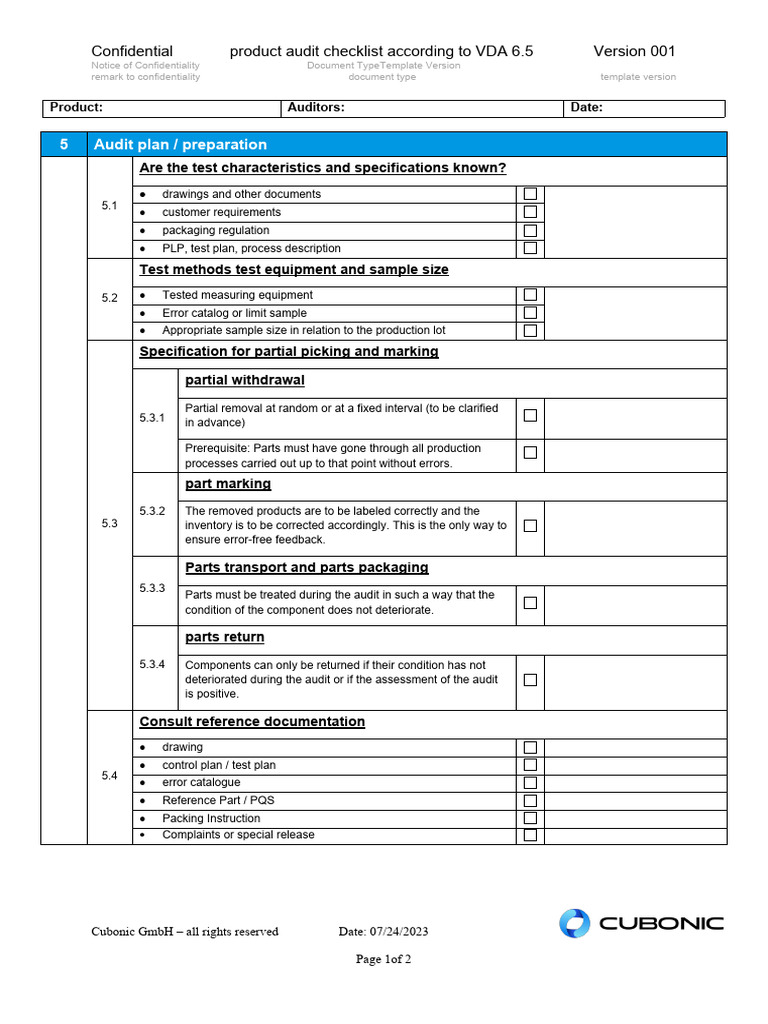 Product Audit Checklist | PDF