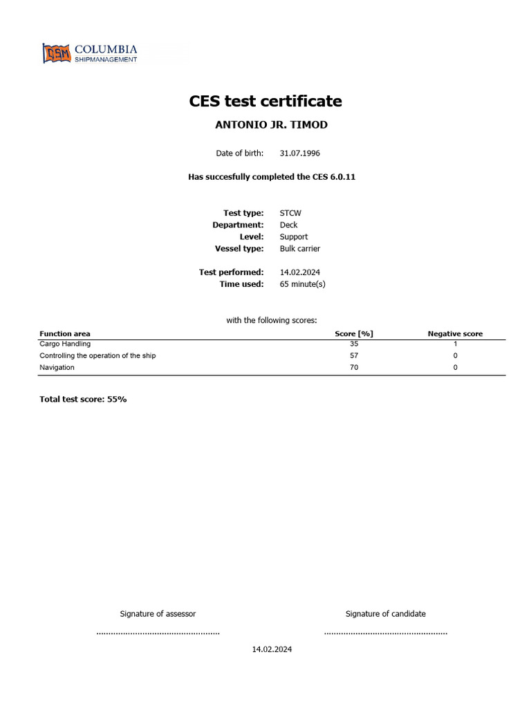 Ces Test Certificate | PDF